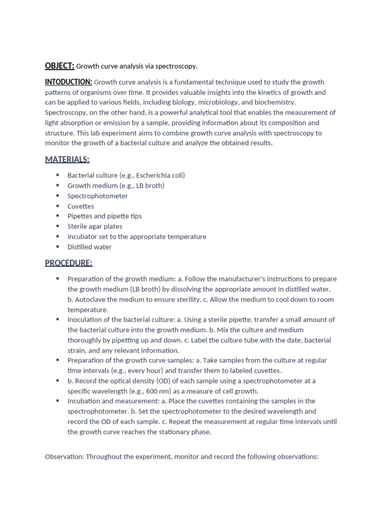 Object Growth Curve Analysis Via Spectroscopy 2 Pdf