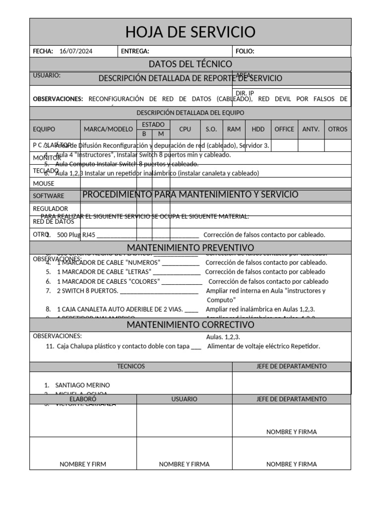Hoja de Servicio | PDF