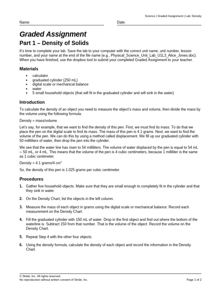 Graded Assignment: Part 1 - Density of Solids | PDF