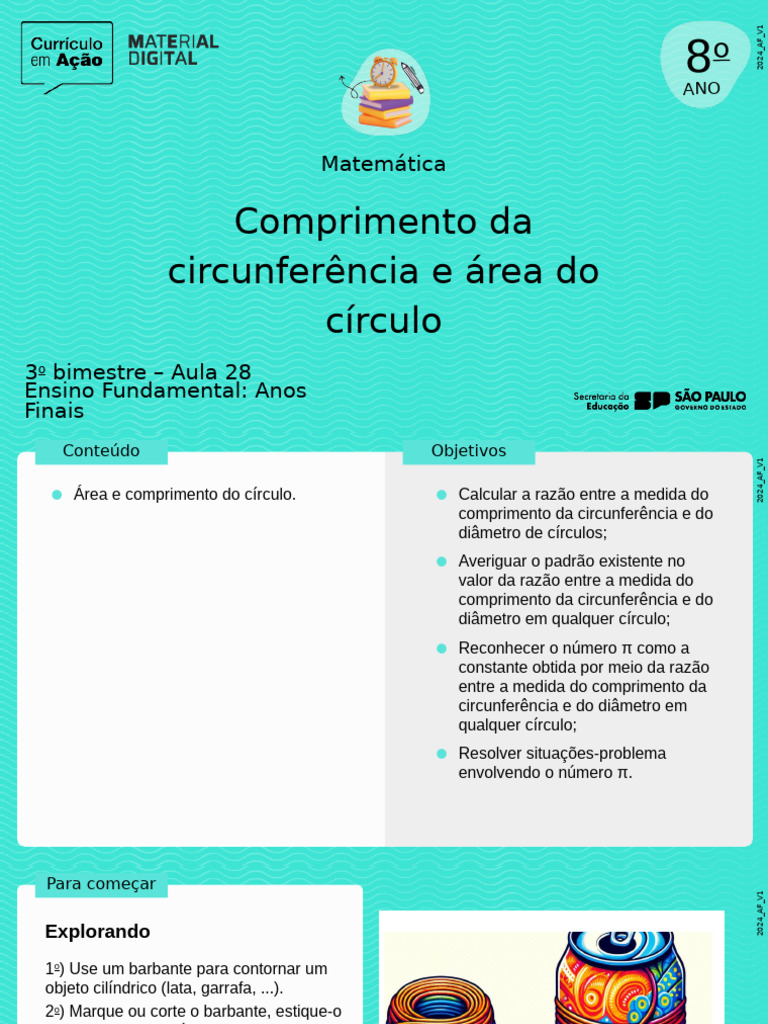 Aula 28 - Comprimento Da Circunferência e Área Do Círculo | PDF