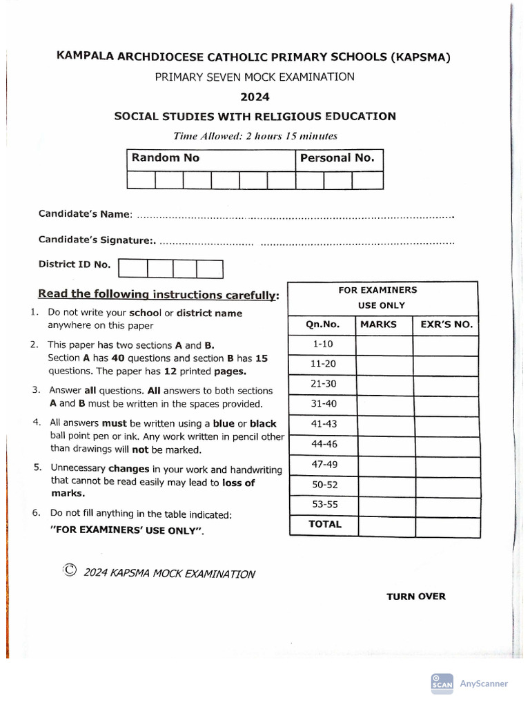 KAPSMA SST 2024 at PROF - MOSES VIP | PDF