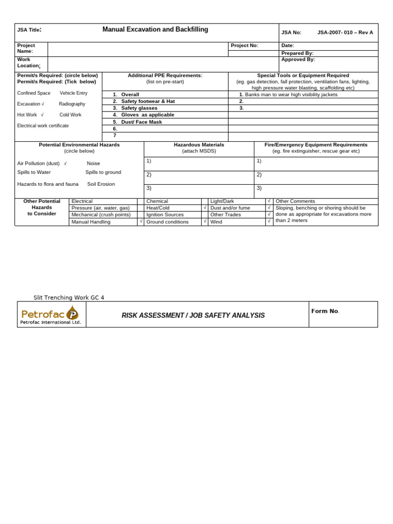 Manual Excavation and Backfilling | PDF