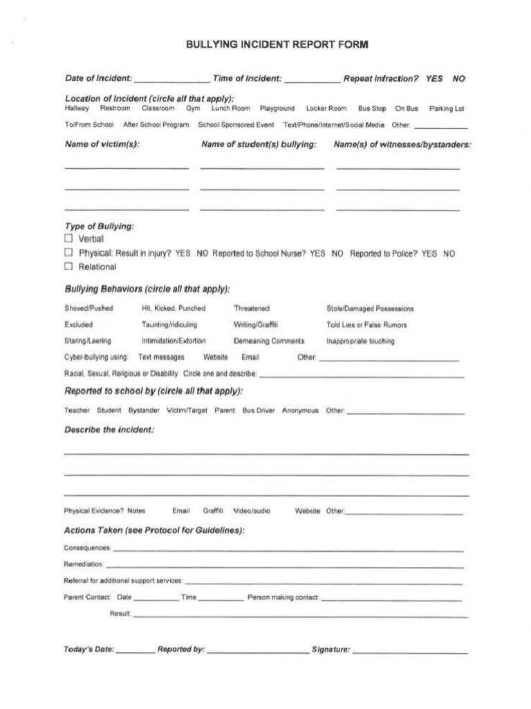 Bullyimg Incident Form | PDF
