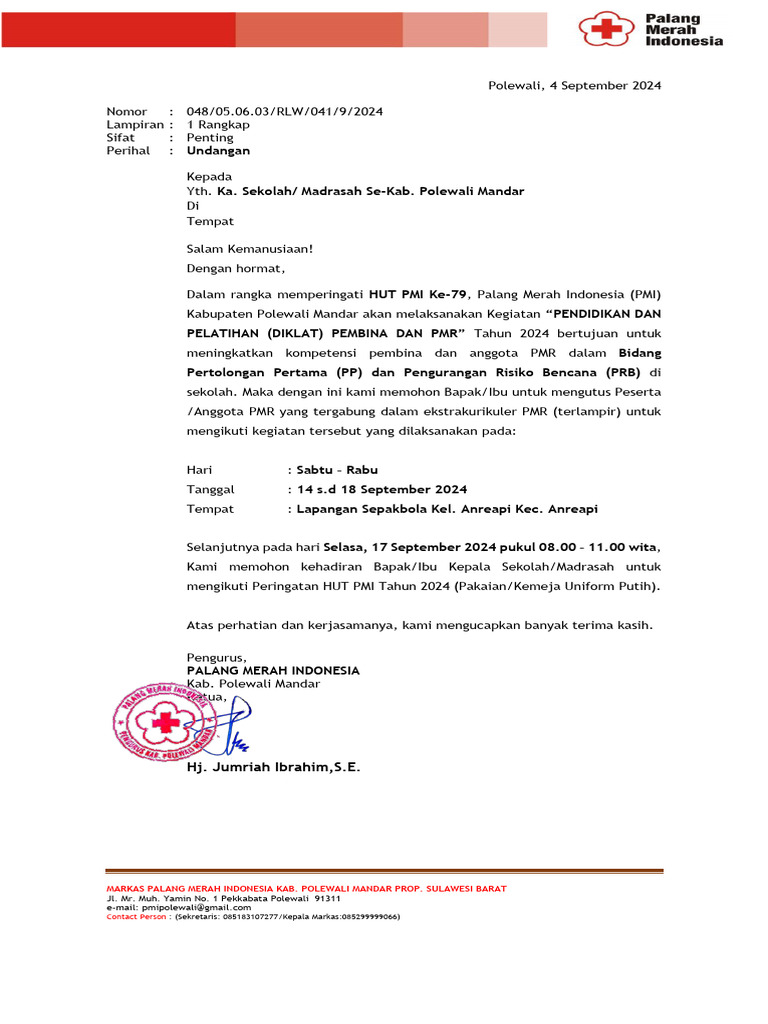 Undangan Diklat Pembina Dan PMR - Form-Info Kit Pmi Kab Polman 2024 | PDF