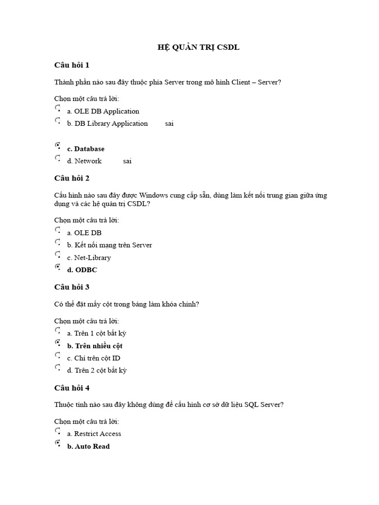 Trac Nghiem HQTCSDL | PDF