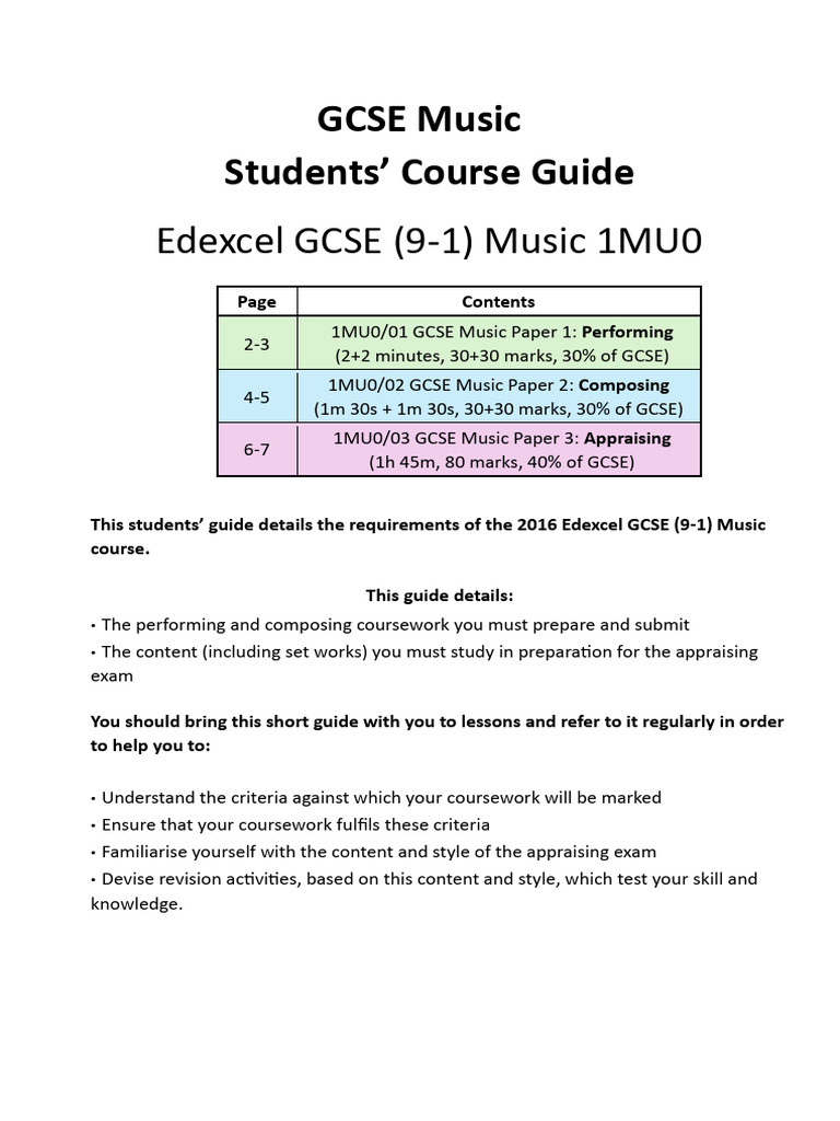 GCSE Music Students Course Guide 2026 | PDF