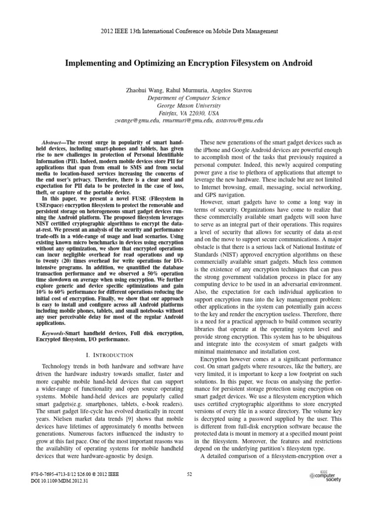 Implementing and Optimizing An Encryption Filesystem On Android | PDF