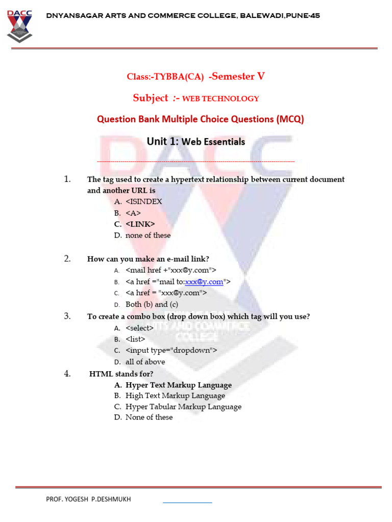 Web Technologies Solved Mcqs | PDF