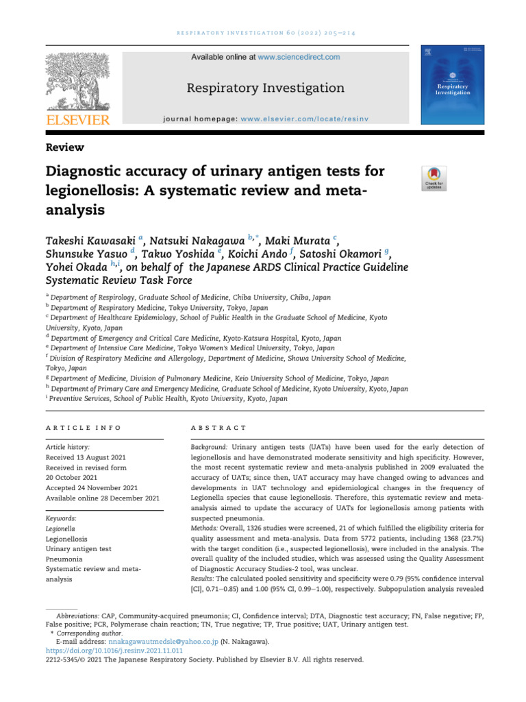 Diagnostic Accuracy of Urinary Antigen Tests For Legionel - 2022 ...