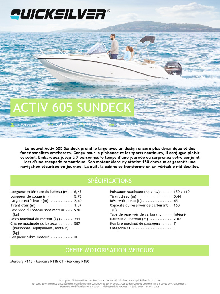 Quicksilver 605 Sundeck - Fiche Produit | PDF