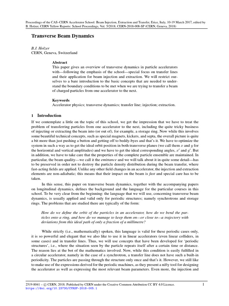 Transverse Beam Dynamics: X y X y | PDF