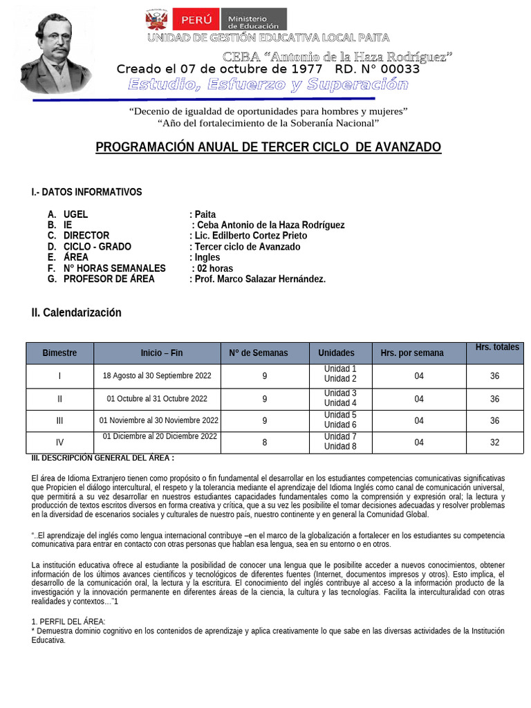 Programacion Curricular Tercer Ciclo Avanzado | PDF