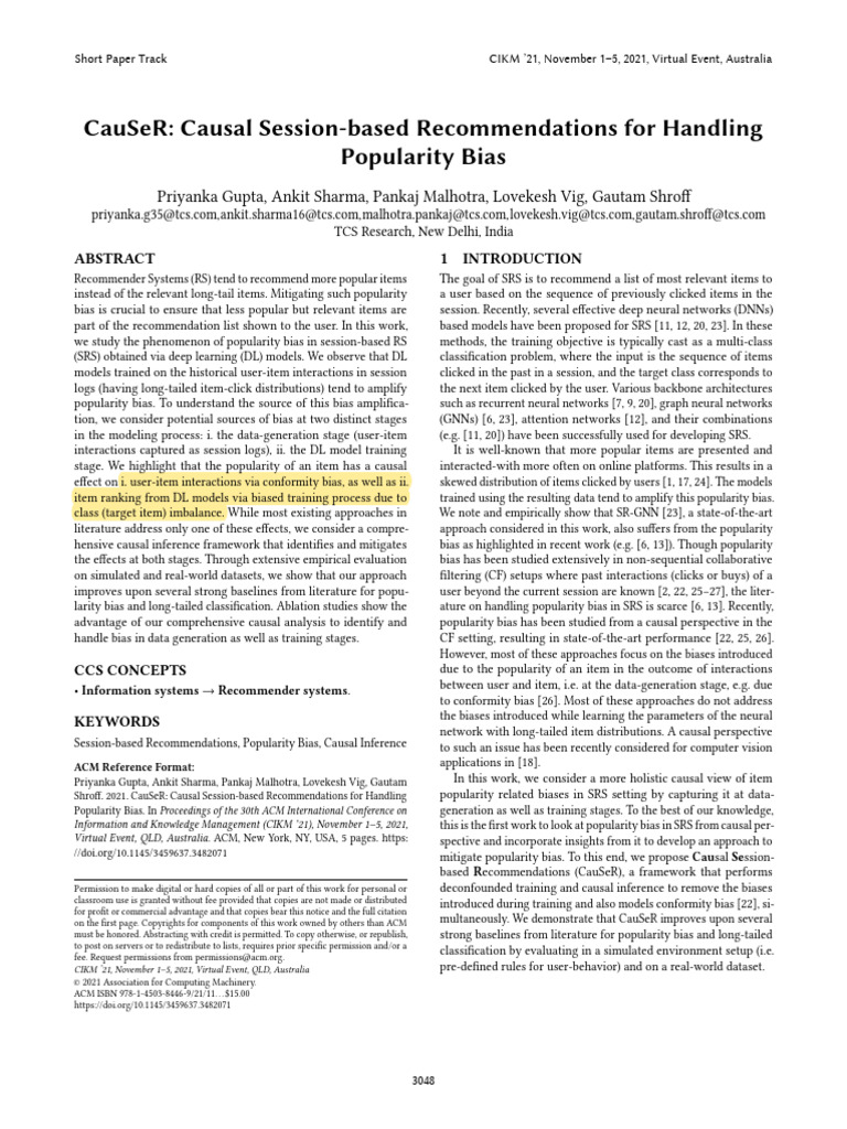 CauSeR Causal Session-Based Recommendations For Handling | PDF