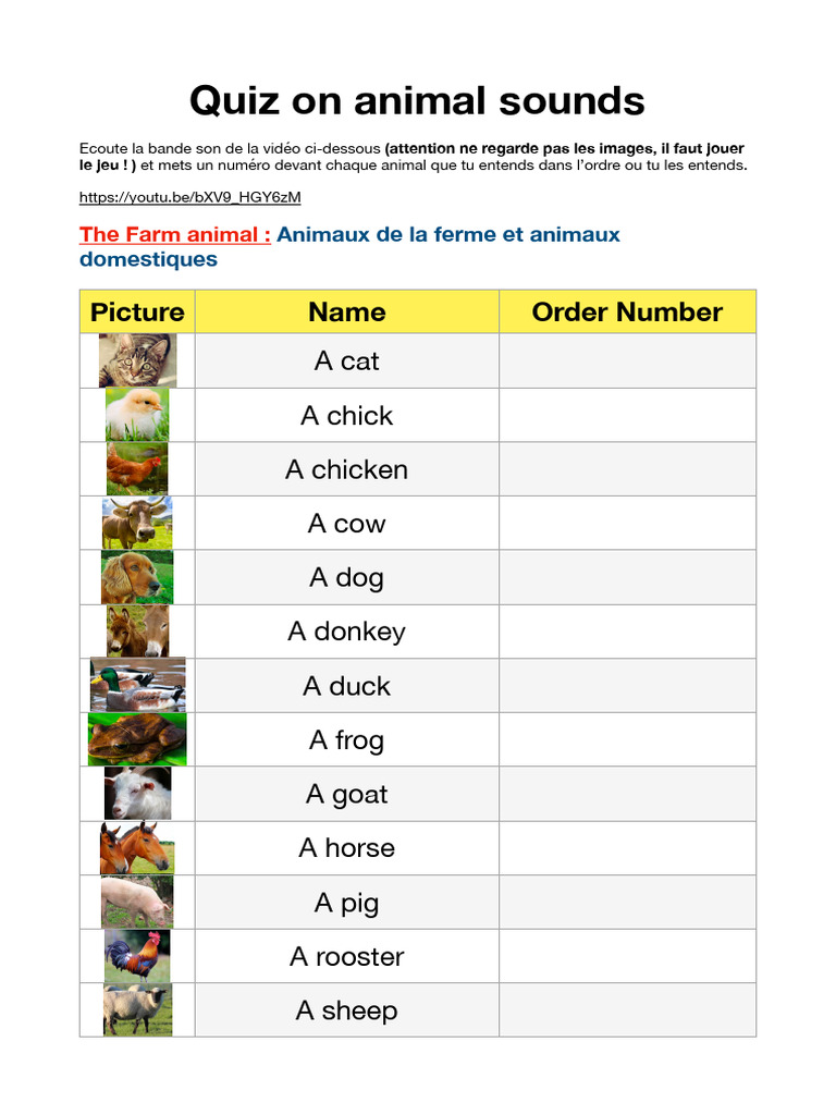 Quiz On Animal Sounds | PDF
