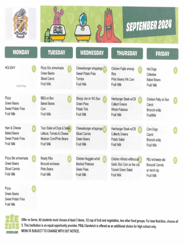 September Lunch Menu | PDF