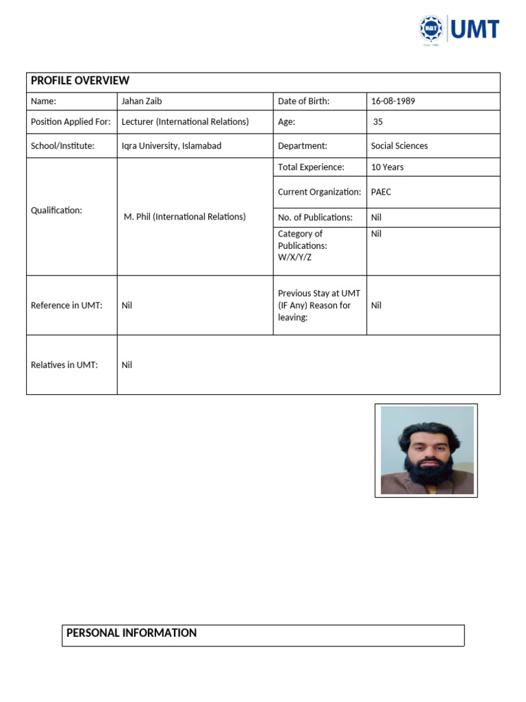 Standard CV Format for Faculty | PDF