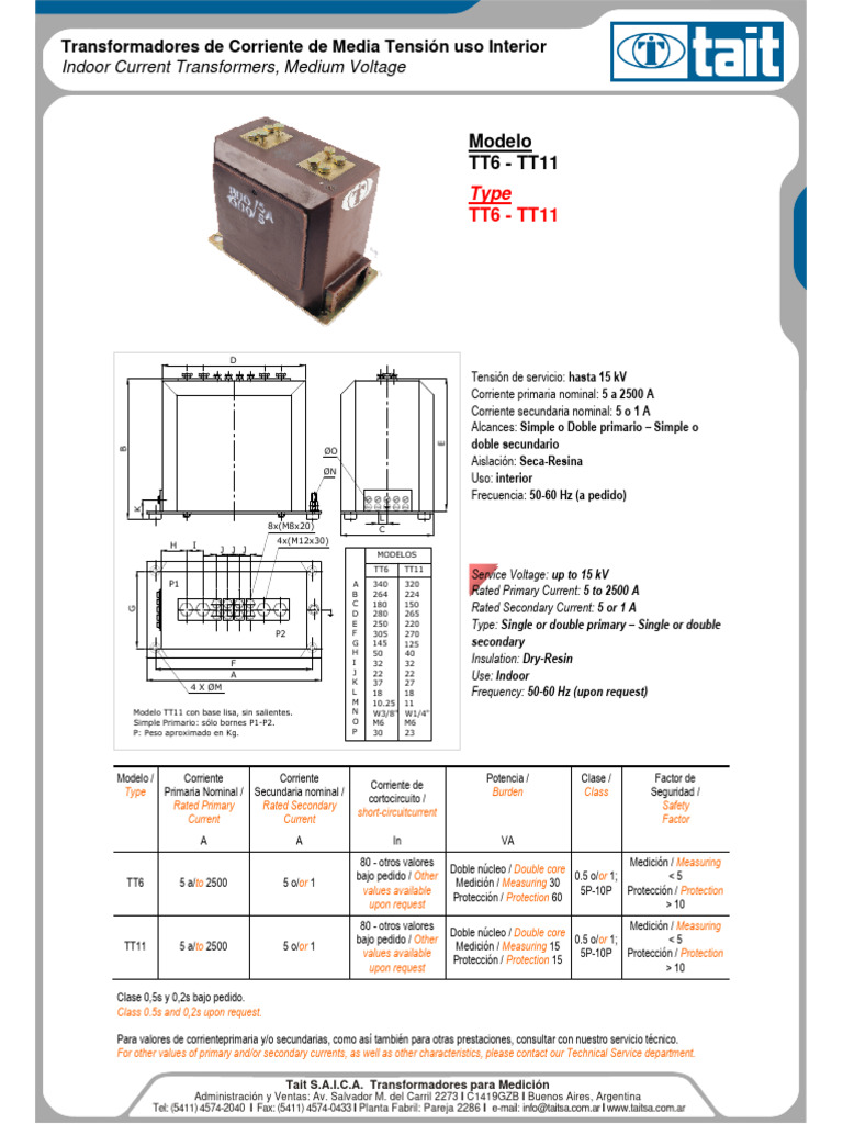 Transformadores TT6 y TT11 para Medición | PDF