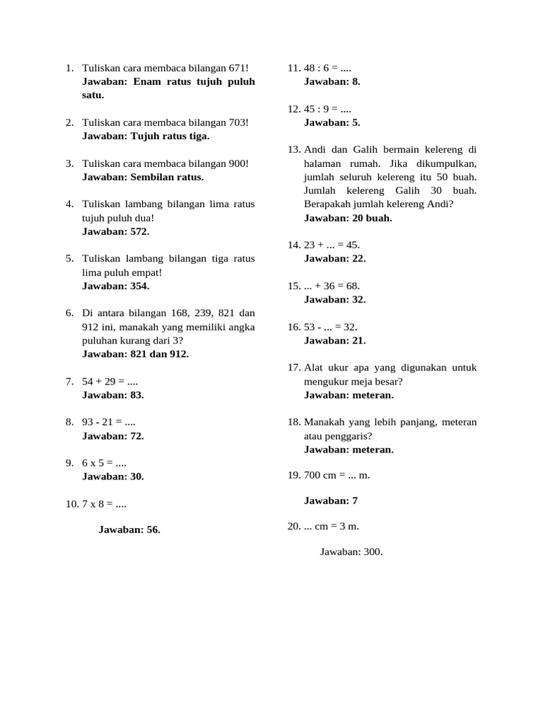 Soal MTK Kelas 3AB | PDF