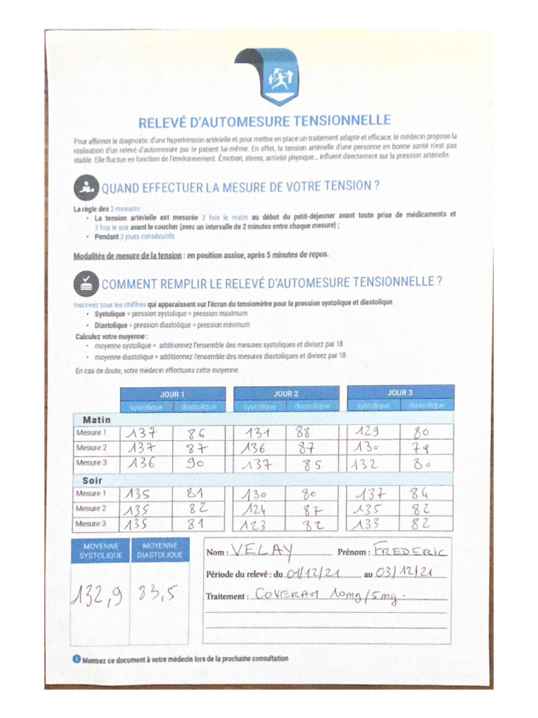 Relevé D'automesure Tensionnelle | PDF