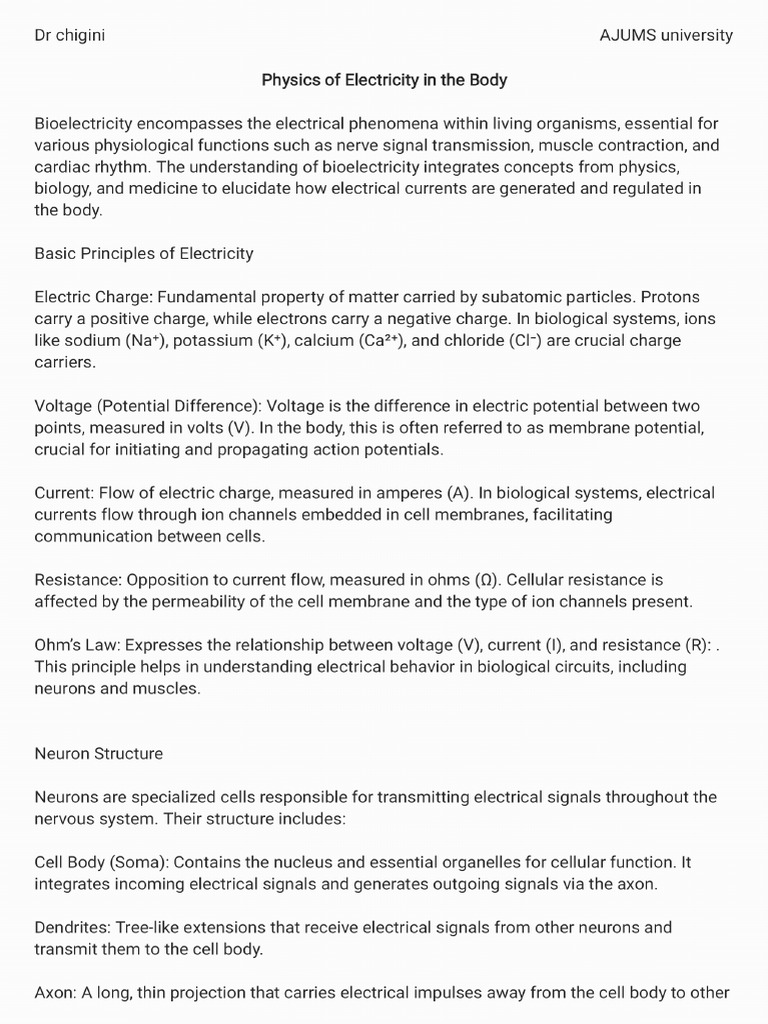 Physics of Electricity in The Body | PDF