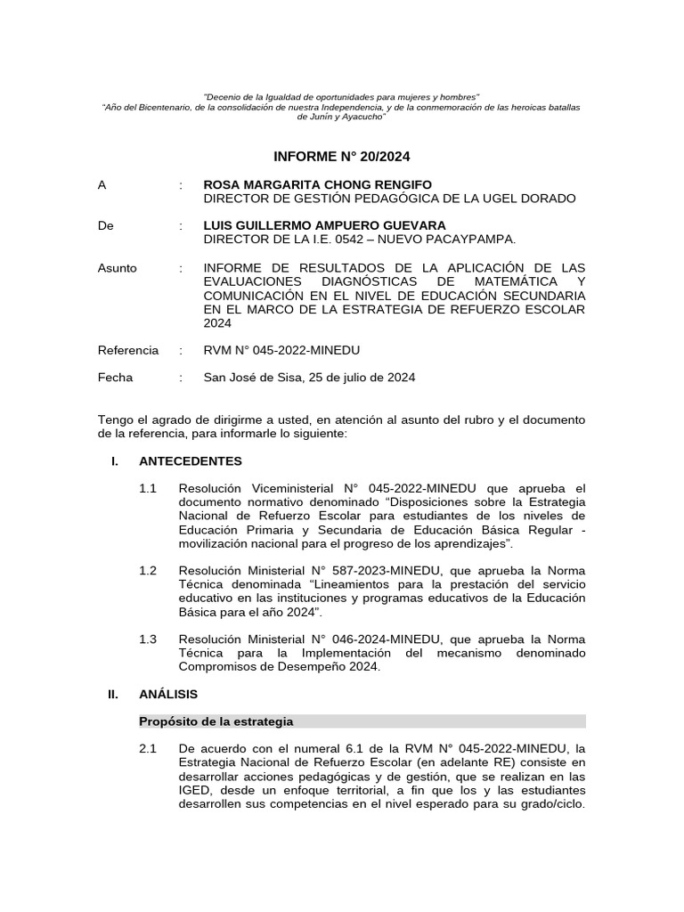 Formato para Informe Resultados de La Evaluación diagnóstica-OK | PDF