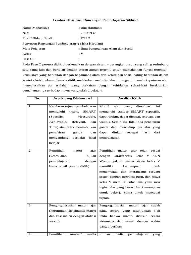 Lk 3 Observasi Perangkat Pembelajaran Siklus 2 Pdf