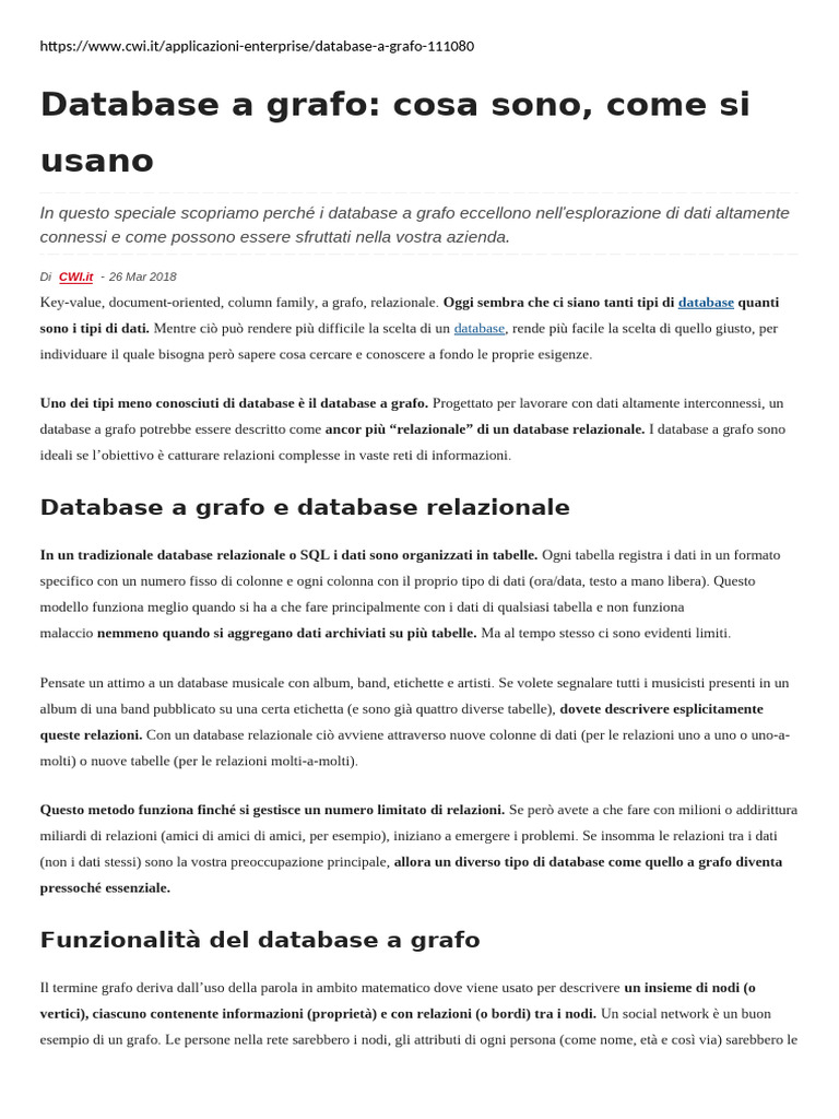 Database A Grafo Cosa Sono Come Si Usano | PDF