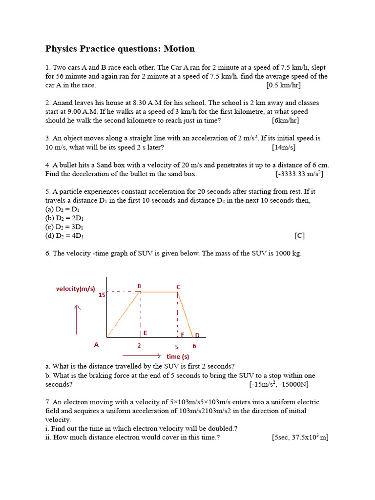 Physics Motion Practice Questions | PDF | Acceleration | Speed