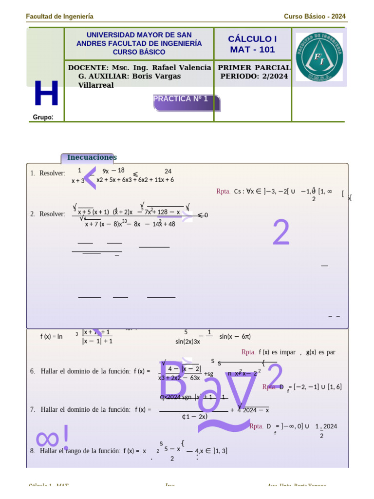 Practica N1 MAT101 (2-2024) v2.5 | PDF