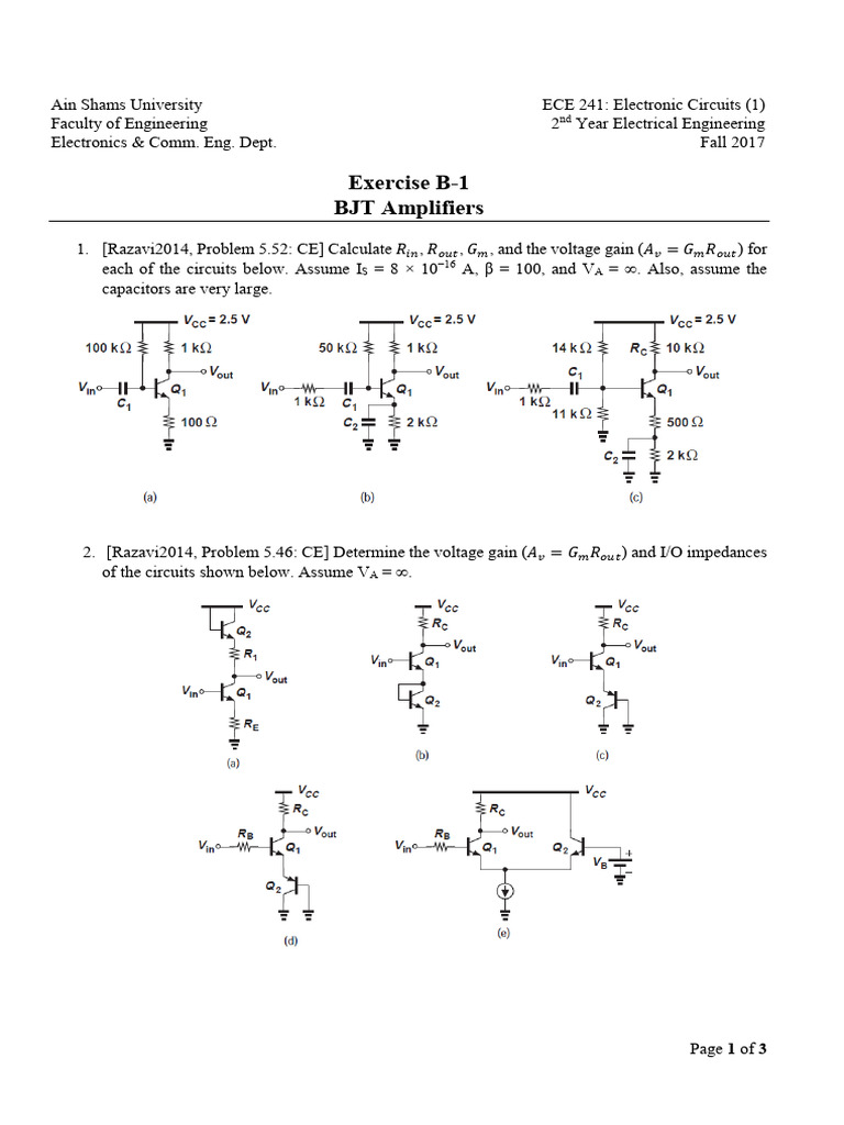 Ece241 Exercise b01 BJT v01 | PDF
