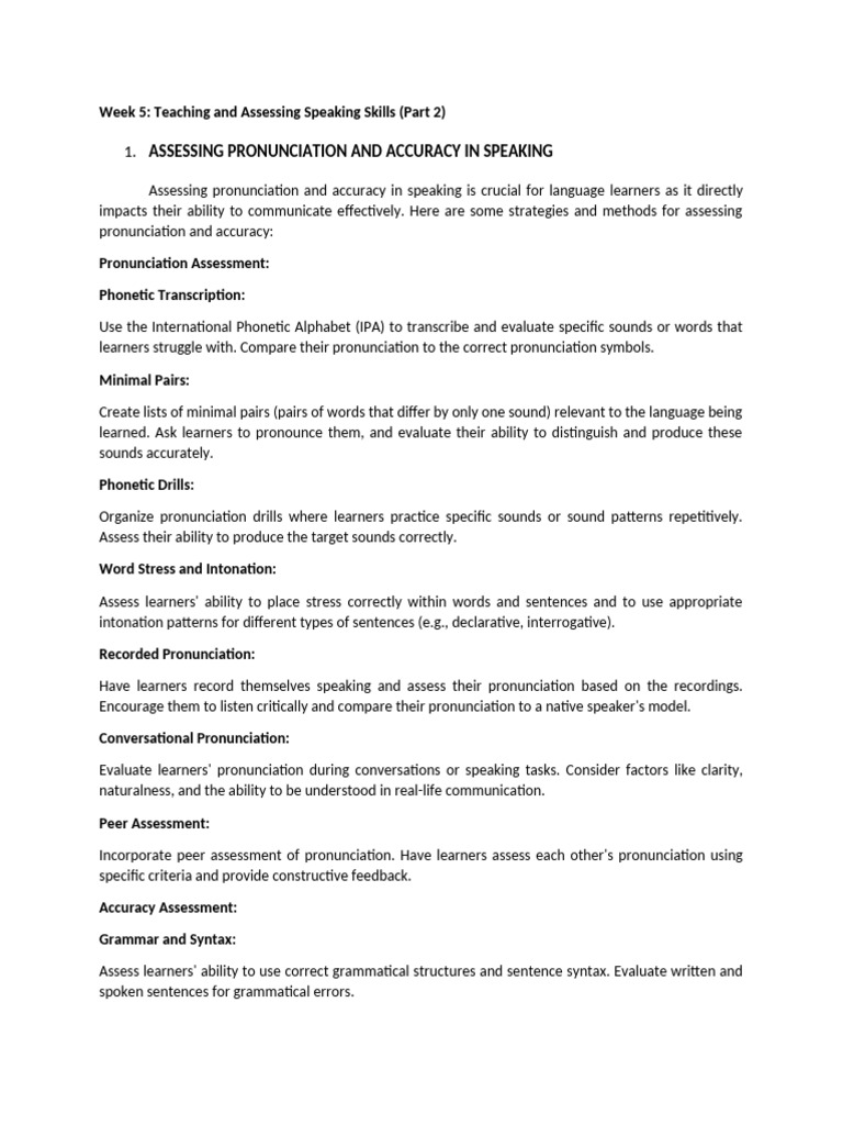Week 5 Teaching and Assessing Speaking Skills Part 2 1 | PDF | Learning ...