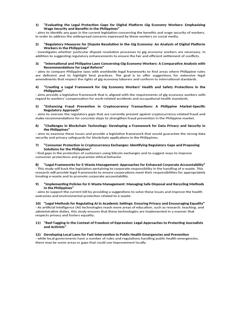 Legal Research Title and Topic Suggestions | PDF