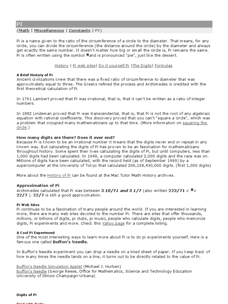 History of Pi | PDF | Pi | Circle