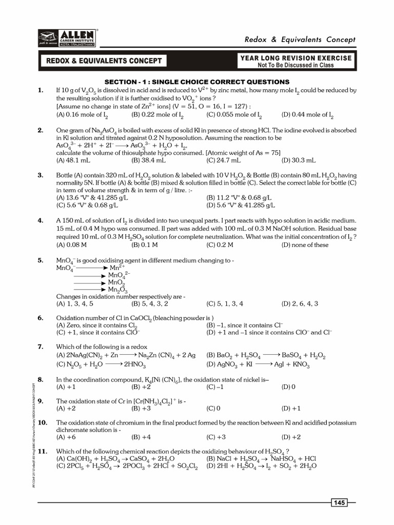 REDOX & EQUIVALENTS CONCEPT ALLEN YEAR-LONG | PDF