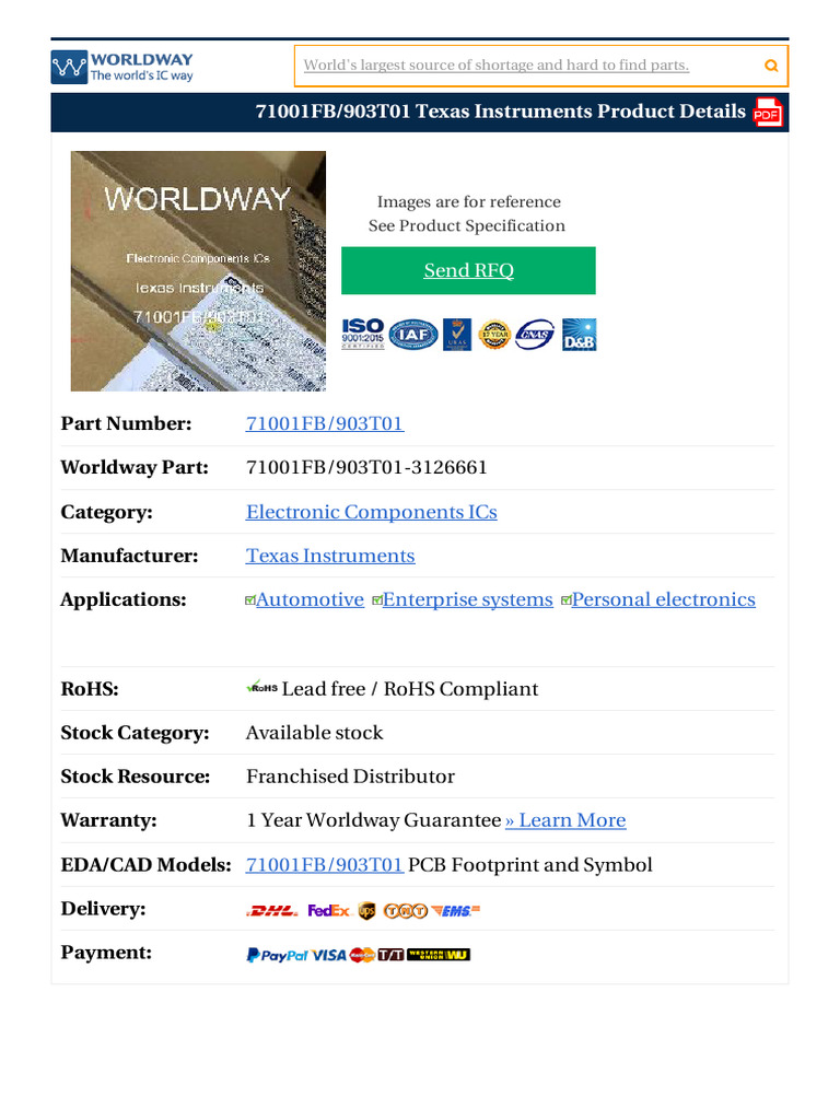 71001FB/903T01 Texas Instruments Product Details: Part Number: Worldway ...
