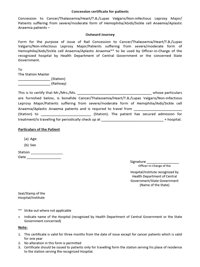 Railway Concession Form For Patients | PDF