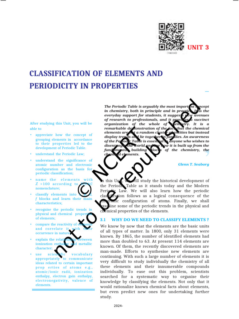11th Class NCERT Chemistry Classification of Elements & Periodicity in ...