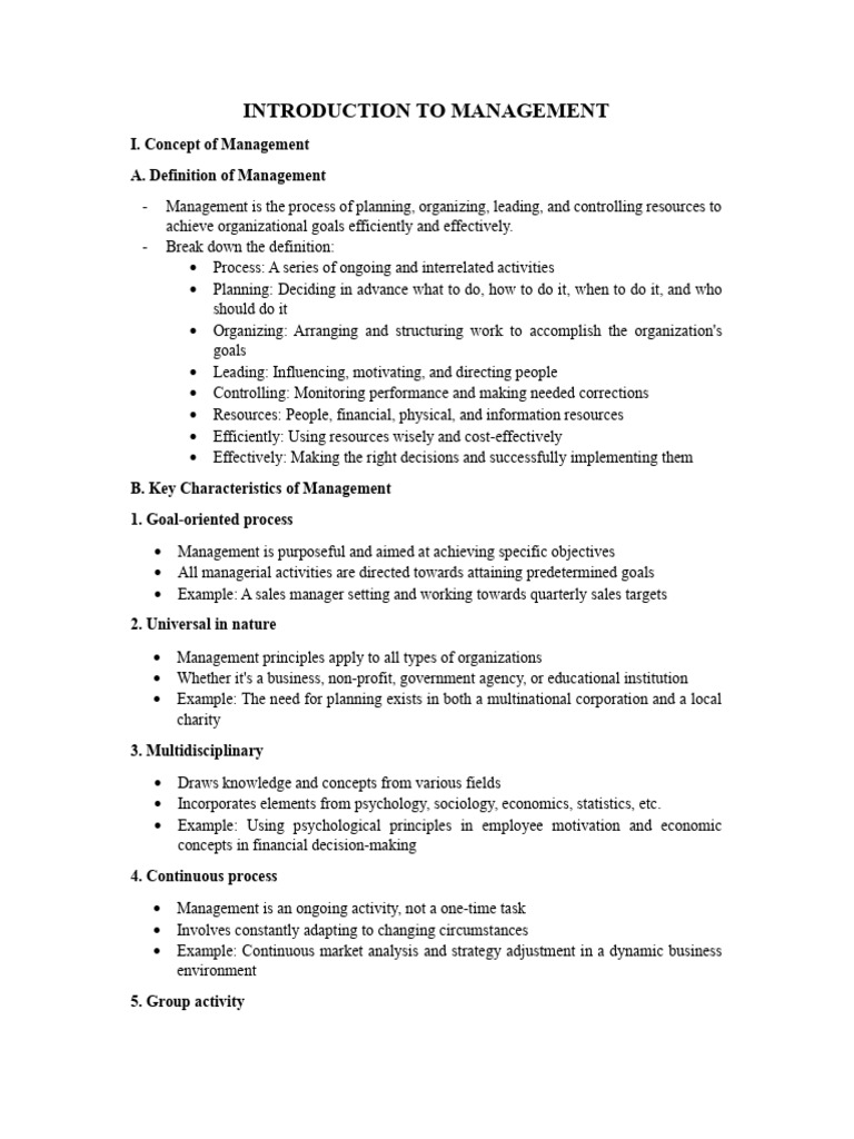 L1. Introduction To Management, Concept of Management | PDF | Goal ...