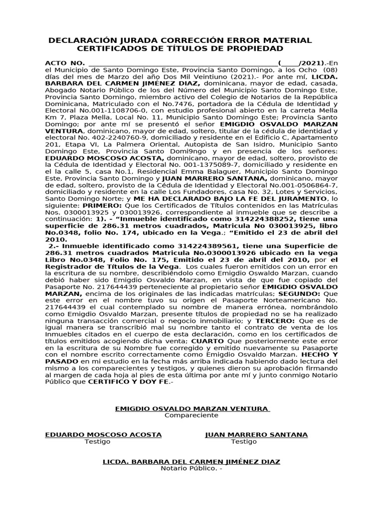 Declaracion Jurada Perdida Certificado de Titulo - Ruben Dario Maldonado - Cesar Beltre | PDF