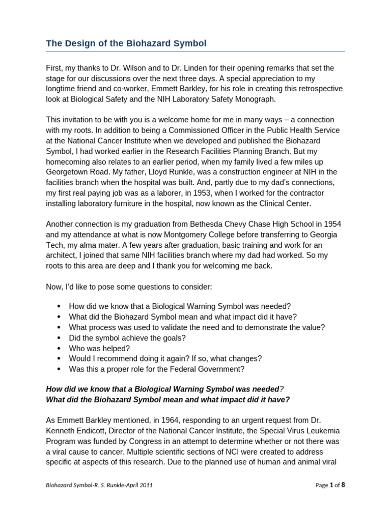 Biohazard Symbol Origins | PDF | Laboratories | Social Science