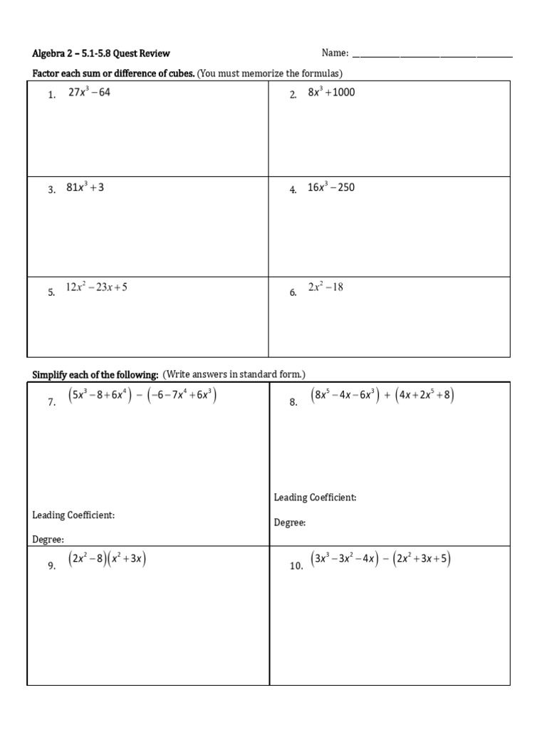 Unit 5.1-5.8 Test Review | PDF | Factorization | Zero Of A Function
