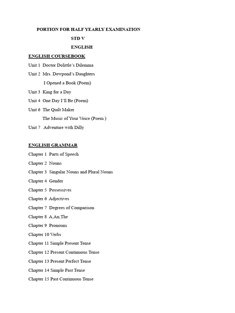 Class 5 English Portion | PDF