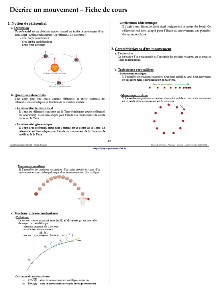 Decrire Mouvement Fiche Cours | PDF