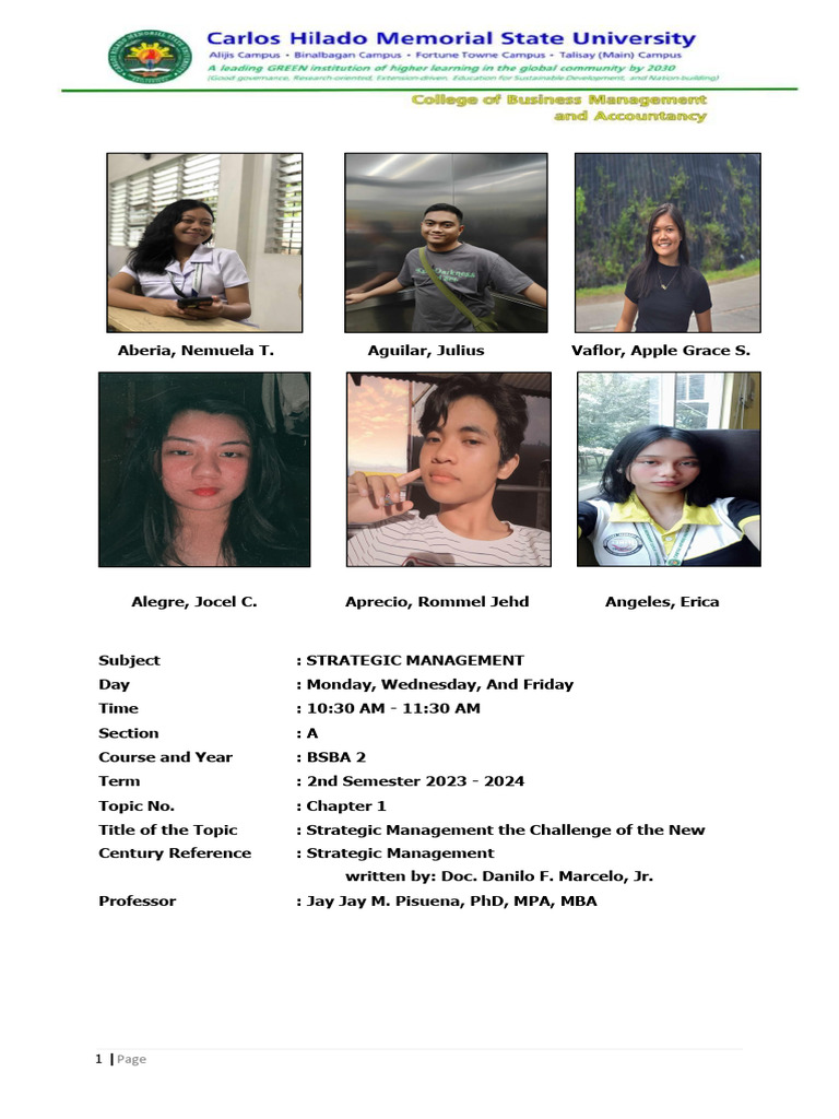 Introduction To Strategic Management Group 1 Bsba 2a 2nd Sem 2.draft | PDF