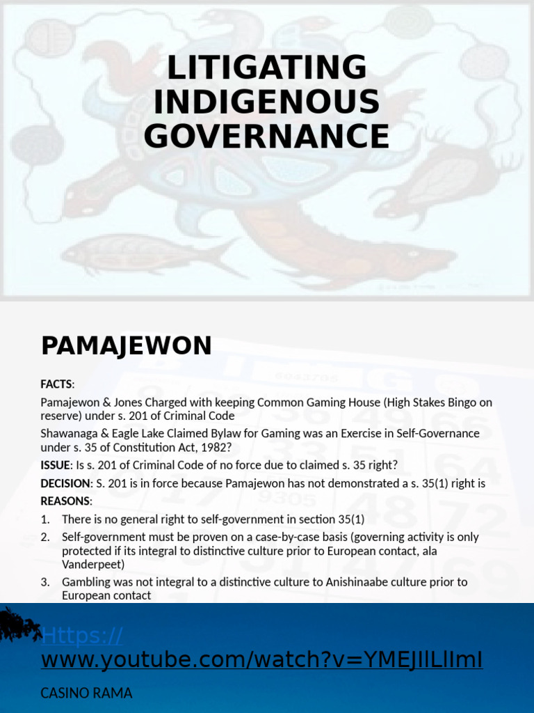 Litigating Indigenous Governance Pamajewon Pastion Bill C92 | PDF