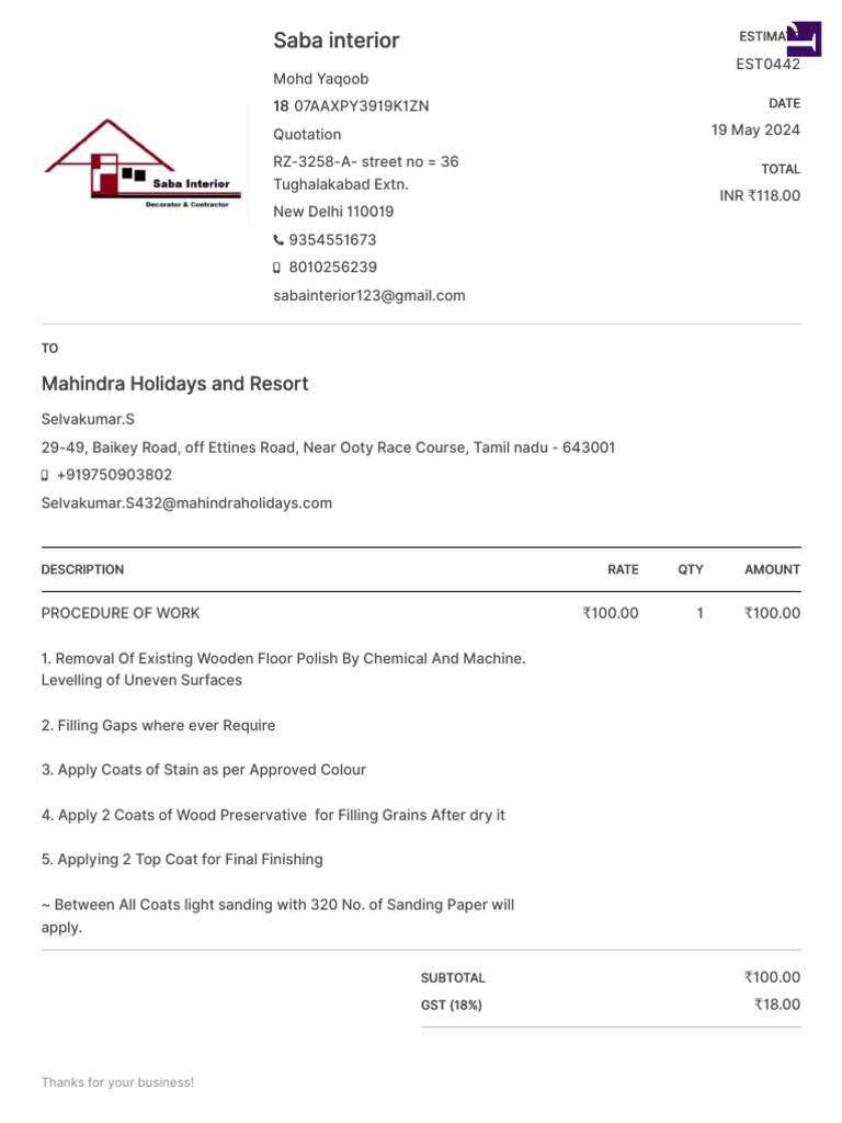 Quotation For Wooden Floor Polishing | PDF