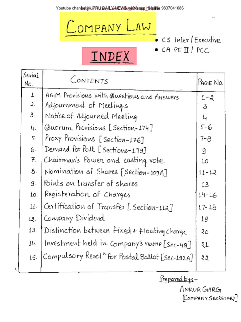 Company Law Handwritten Notes Covered Only Few Topics1 Watermark | PDF