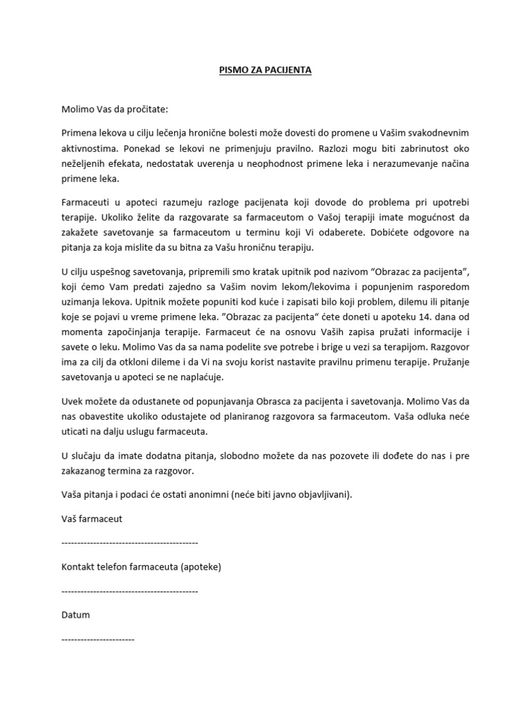Predavanje 7 - 02 Pismo Za Pacijenta | PDF