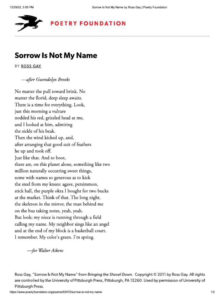 Sorrow Is Not My Name - Ross Gay | PDF