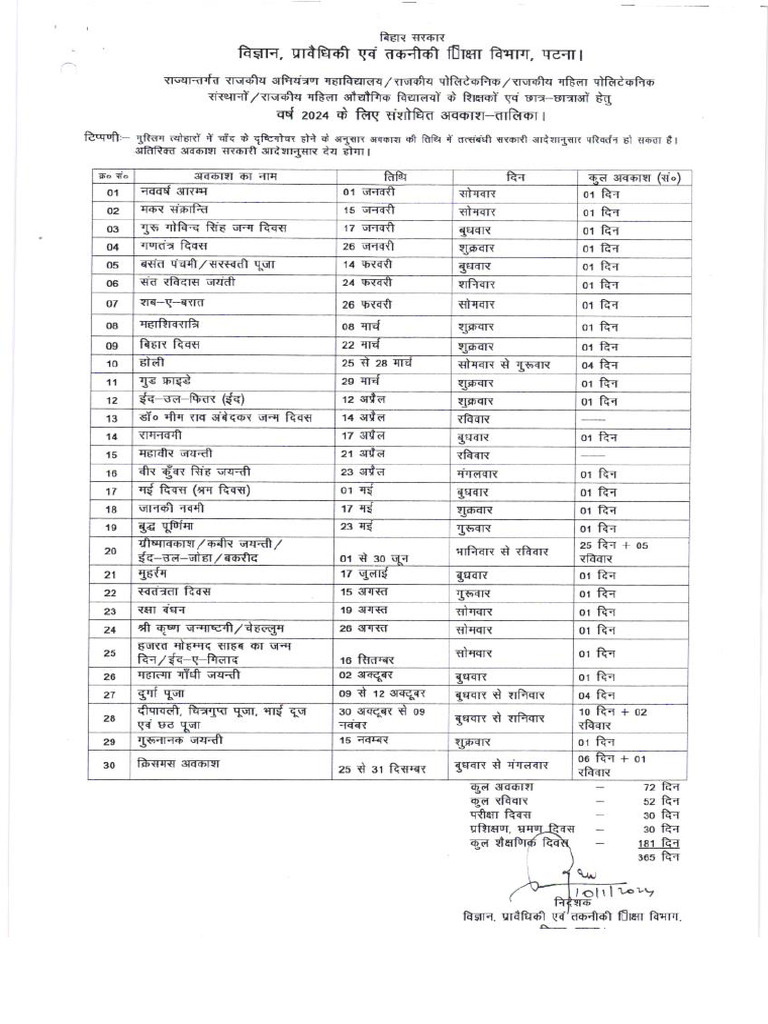 Holiday List 2024 | PDF